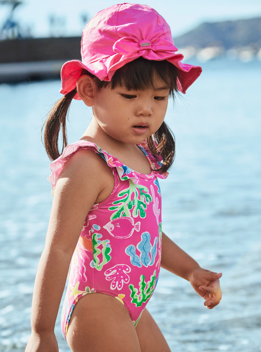 Pink Baby Girl Swimsuit Ocean Print Littlefreebirds